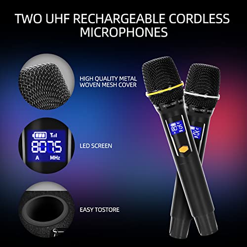 GEARDON Karaoke Machine with Lyrics Display Screen for Adults, Built-in 15 Inches Tablet & Wifi, Bluetooth Speaker w/ 2 Rechargeable UHF Mics, DJ Lights, Portable Karaoke System for Any Occasion