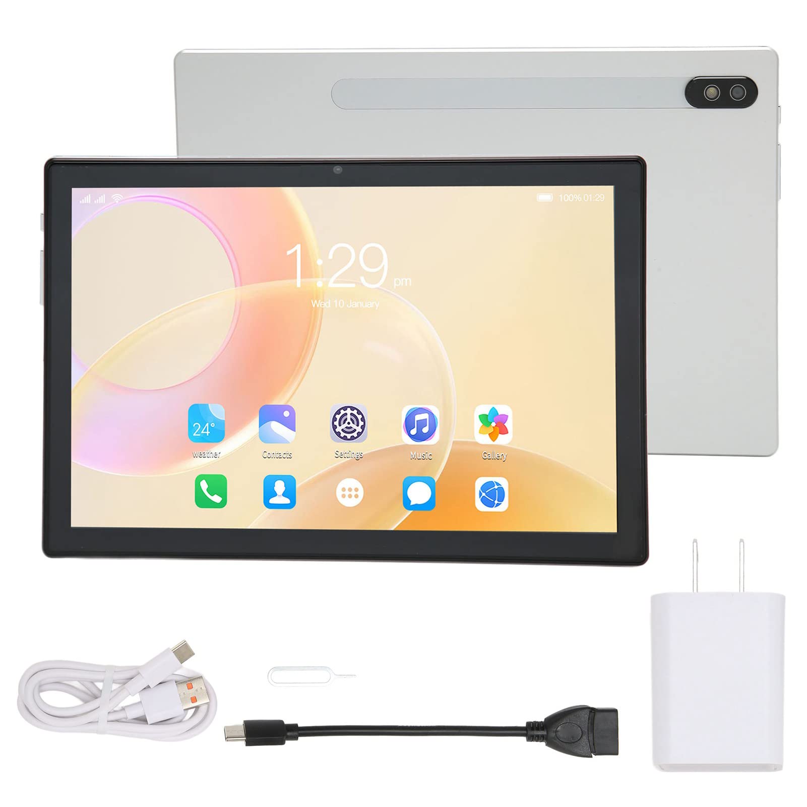 HD Tablet, 5G WiFi White 10 Inch Tablet 6GB RAM 256GB ROM for Home (US Plug)