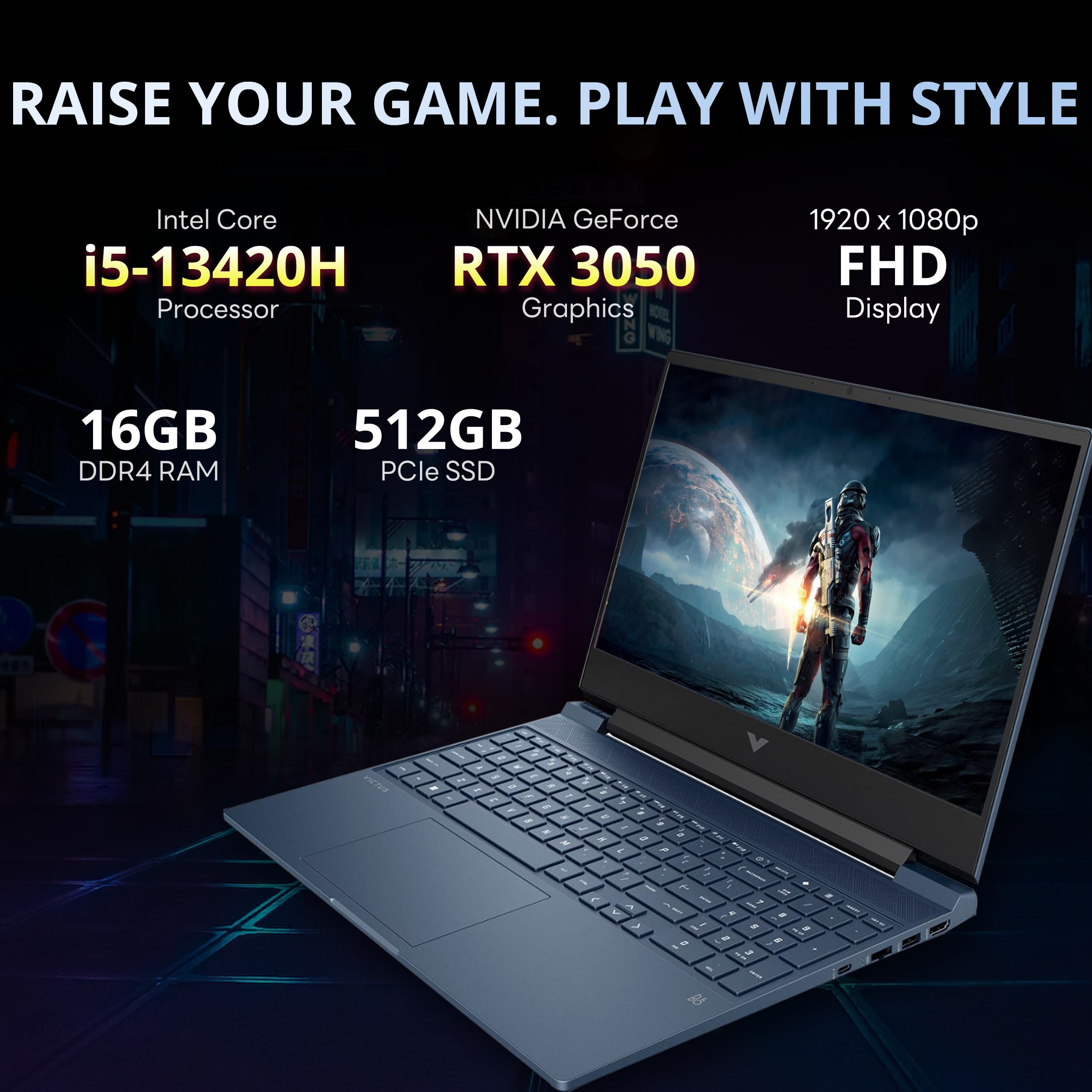 HP Victus 15.6'' FHD 144Hz Gaming Laptop, Intel Core i5-13420H, NVIDIA GeForce RTX 3050, 16GB RAM, 512GB SSD, Backlit Keyboard, Wi-Fi 6, HD Camera, Win 11 Pro, Blue, 128GB Hotface Extension Set
