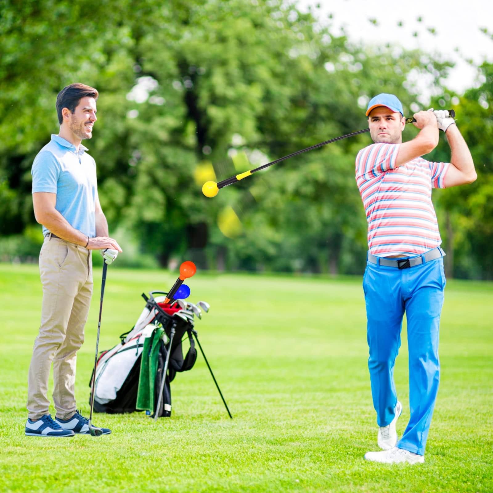 Googo Golf Flex Swing Trainer Aid, 48"/40" Golf Training and Correction Equipment Comes with Arm Band & Alignment Sticks, Golf Warm-up Stick for Strength Flexibility Tempo, for Men Women Beginners