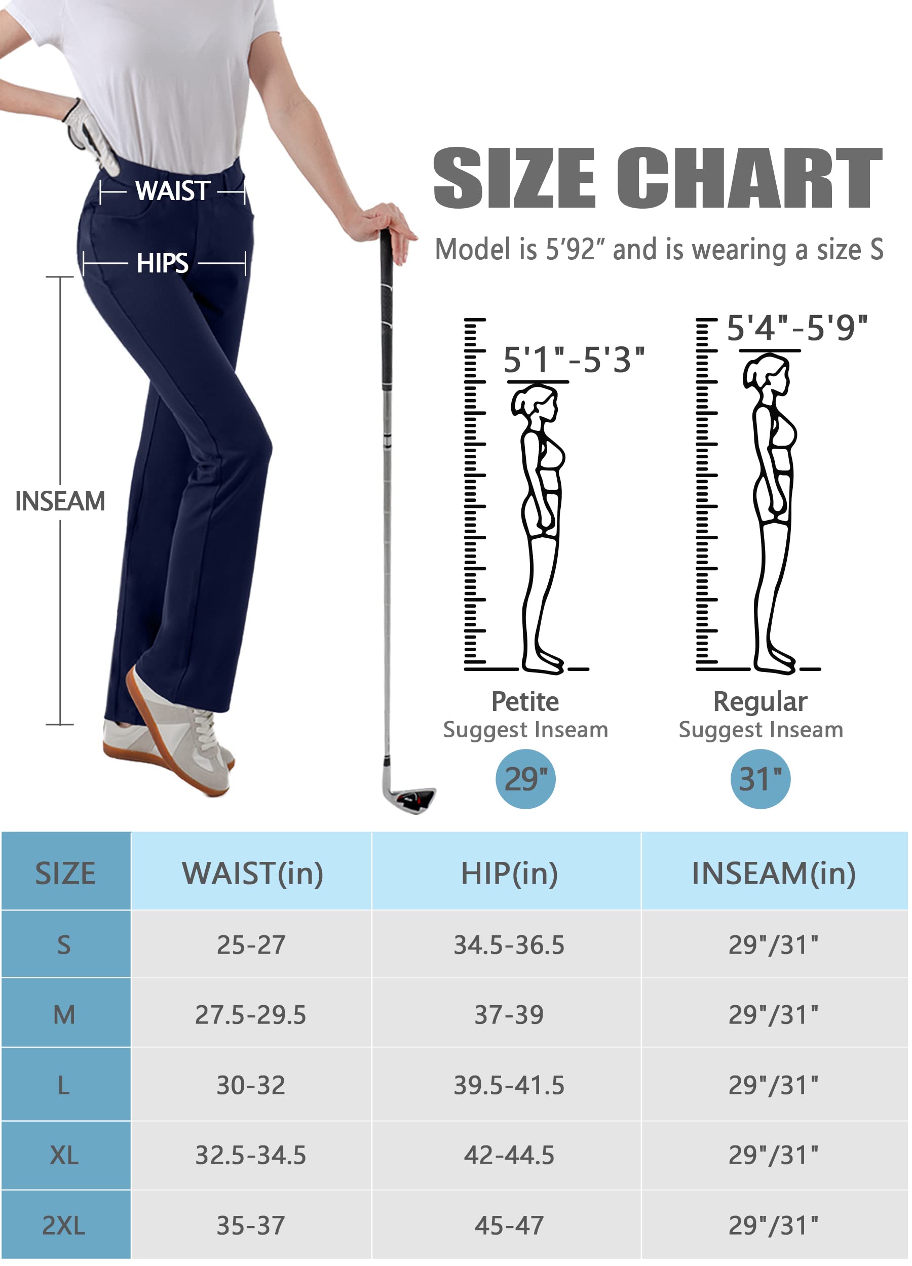 Hiverlay Women's Bootcut Dress Pants Pull On Stretchy Work Slacks for Business Office 5 Pockets 29" Navy 2X-Large