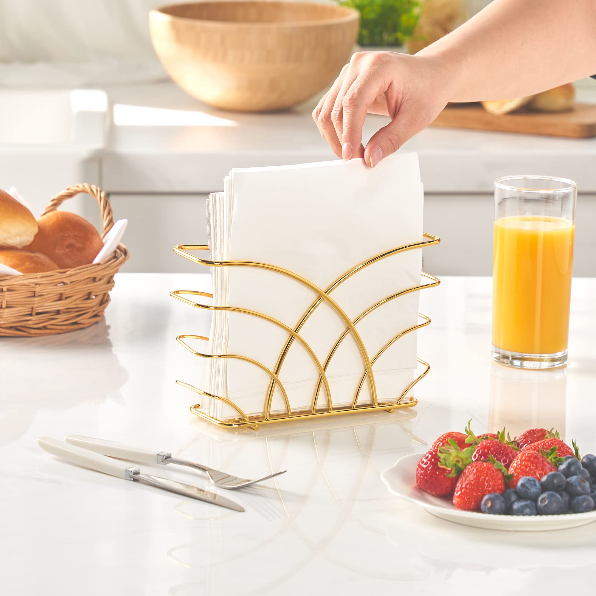 LEVIMETREE Gold Napkin Holder for Table - Stainless Steel Napkin Holders for Kitchen, Napkin Holders for Paper Napkins, Modern Serviette Holder Tissue Dispenser, Modern Napkin Holder for Table