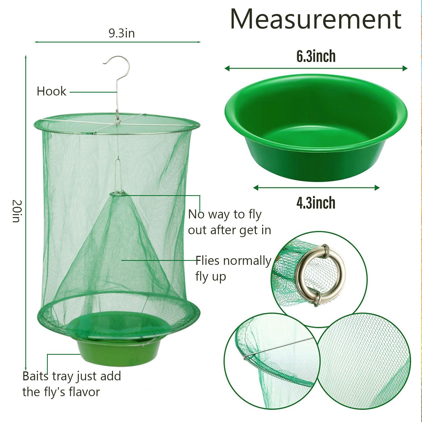 Ranch Fly Trap with Bait Tray, Reusable Fly Traps Fly Catcher Cage for Indoor or Outdoor Family Farms, Park, Restaurants (8 Pack) 01