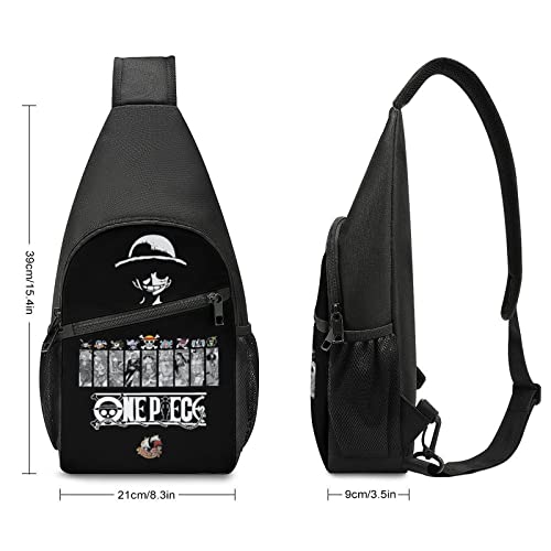 Small Sling Crossbody Bag Anime Printing Multifunction Chest Shoulder Bag Waterproof Hiking Travel Bag with Adjustable Strap for Women Men (Black)