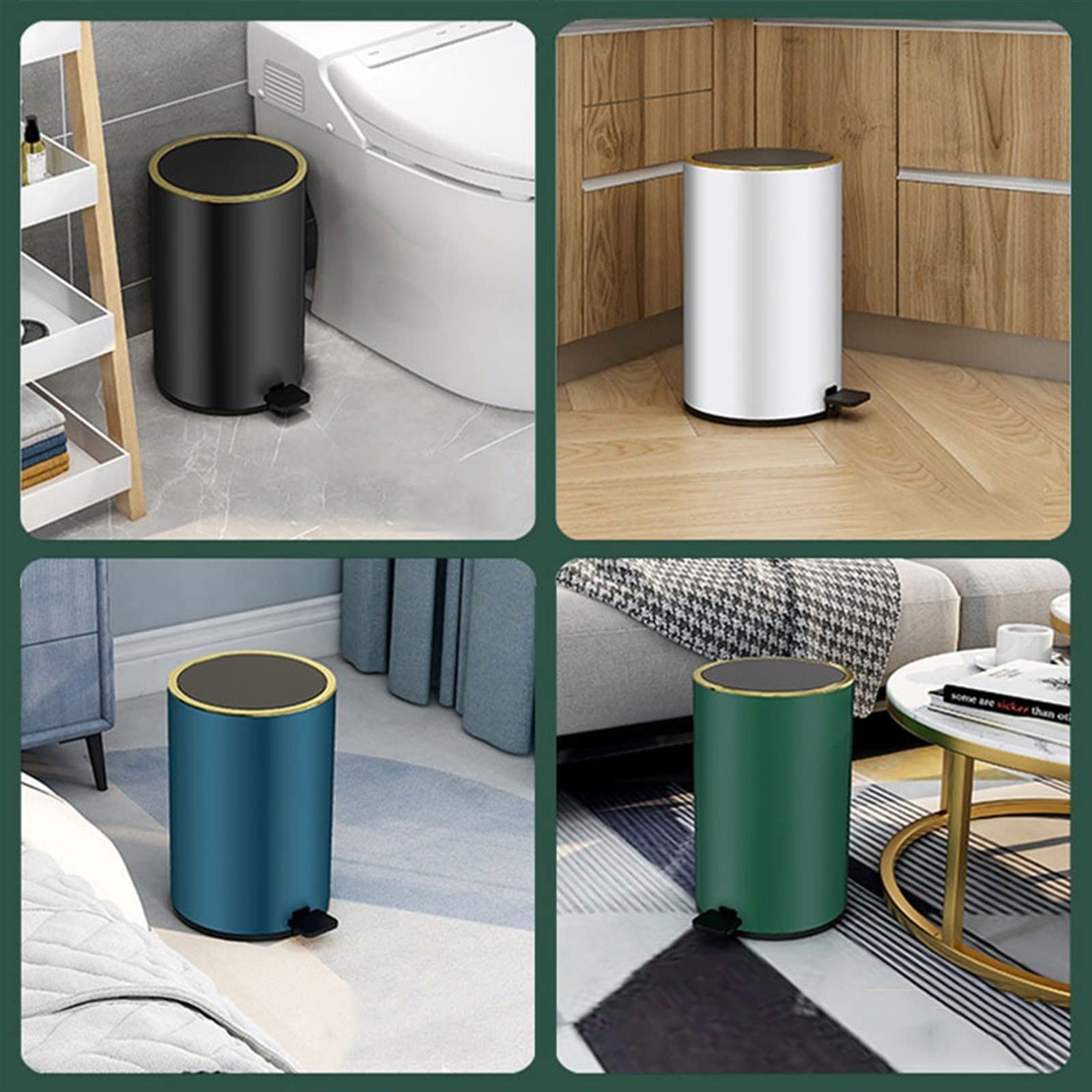 Garbage Recycling Bin Stainless Steel Trash Can with Lid Simple Household Foot-Operated Garbage Storage Bucket Kitchen Garbage Basket, 8L Kitchen Trash Can (Black)