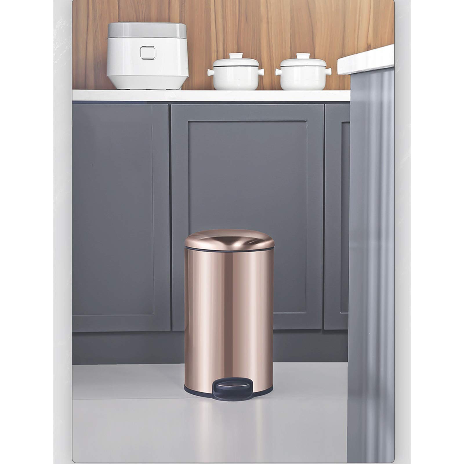 Garbage Recycling Bin Stainless Steel Step Trash Can Home Living Room Bathroom Pedal Garbage Bin Creative Kitchen Foot Pedal with Lid Waste Basket 3 Colors Kitchen Trash Can (Brown 13L)