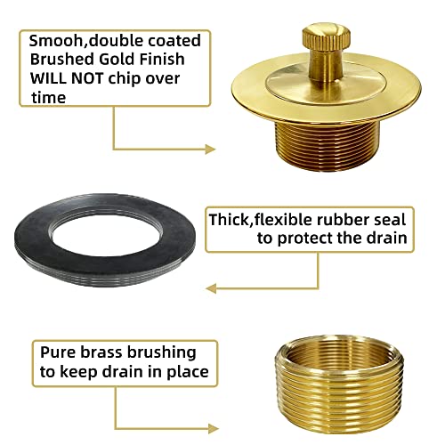 Lift & Turn Tub Trim Set with Two-Hole Overflow Cover,Replacement Bath Drain Trim Kit for Most Bathroom bathtubs (Gold)