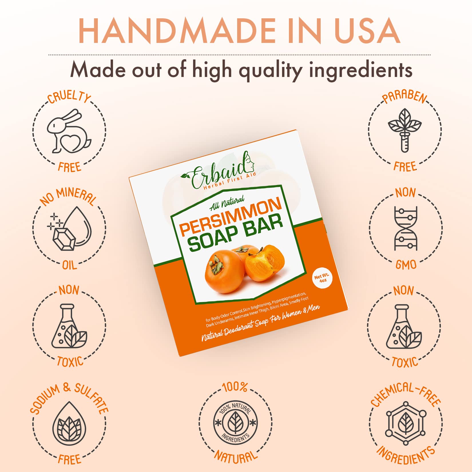Persimmon Soap Bar for Body Odor Control β Purifying Deodorizing Body Wash with Japanese Persimmon & Green Tea Extract for Eliminating Nonenal Body Odor β Deodorant Soap Great for Skin Brightening
