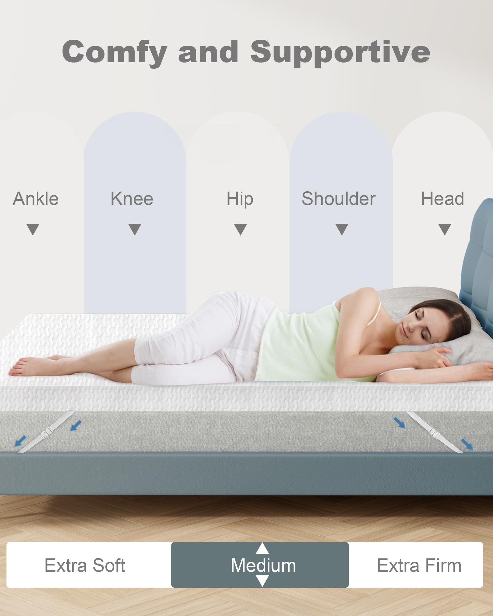 Slumbrae [Twin XL] Mattress Topper, 3" Mattress Topper Twin Extra Long, Memory Foam Mattress Topper Twin XL for College Dorm with Removable Cover and Straps, White