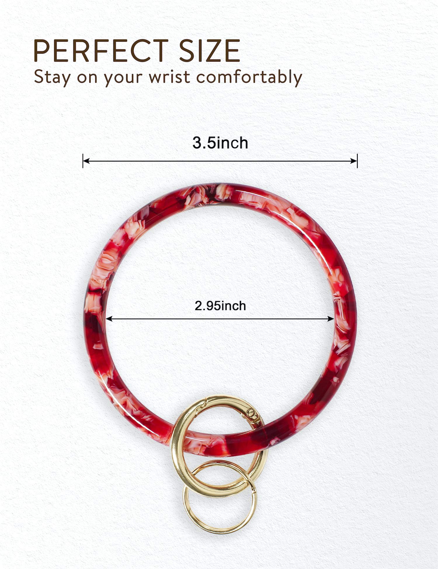 Heesch Bangle Key Ring Bracelet Keychain Key Ring Bracelet for Women, Acetate Circle Keyring for Wrist (Red)