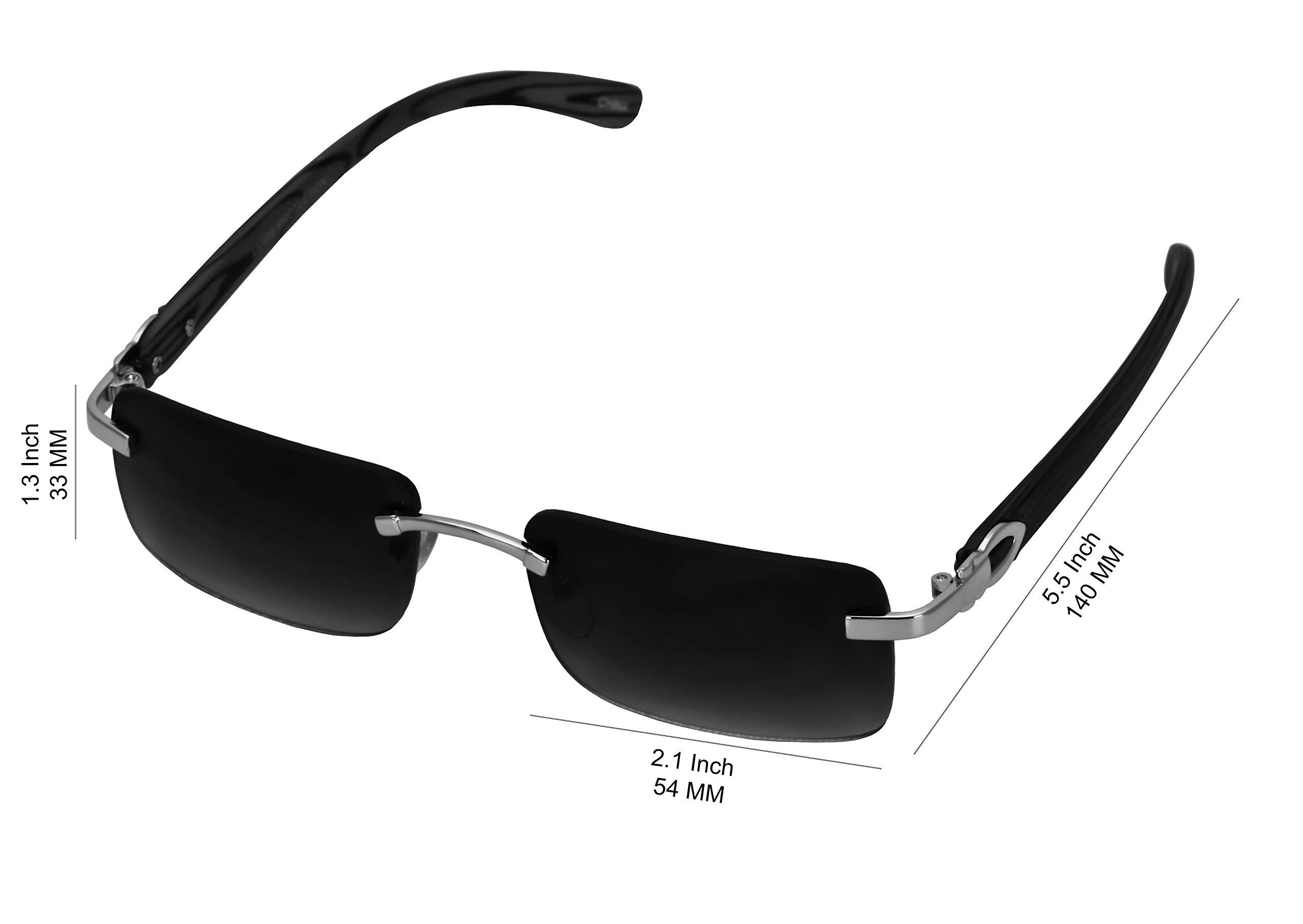 Elite Slim Rimless Rectangular Metal & Wood Art Aviator Sunglasses (Black)