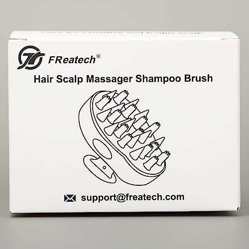 FREATECH Updated Hair Scalp Massager Shampoo Brush with 2 Types of Silicone Bristles, Finely Clean and Scrub Gently, Care for Sensitive & Delicate Scalp, Exfoliate and Stimulate Hair Growth, Black