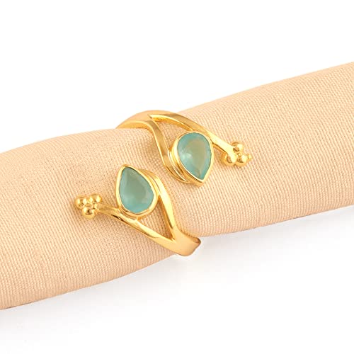 Guntaas Gems Beautiful Aqua Chalcedony Pear Shape Gold Plated Handmade Adjustable Ring For Gift Jewelry