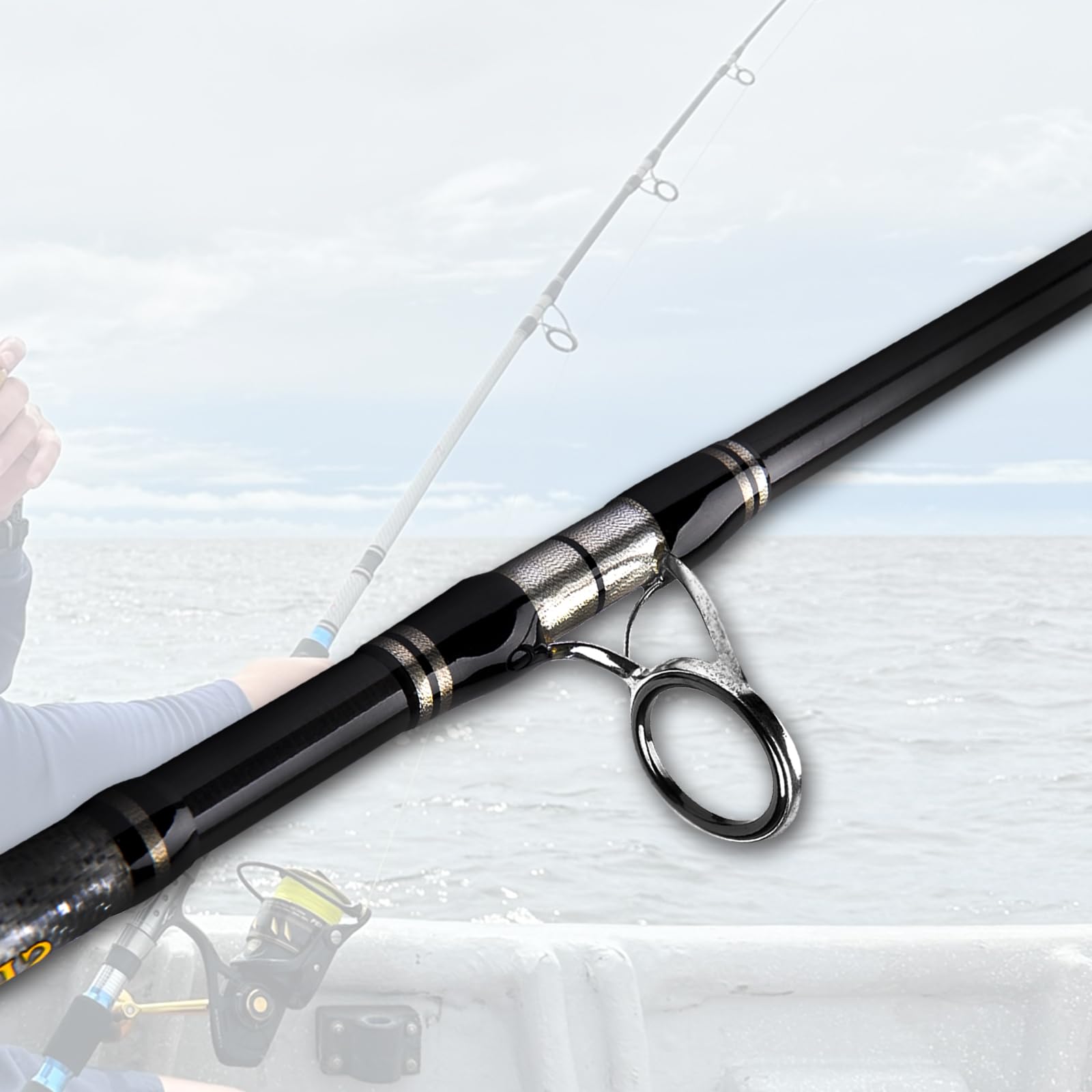 Fiblink 3-Piece Spinning Rod Heavy Spinning Fishing Rod Portable Fishing Rod Carbon Spin Rod (30-50-Pound Test)(8')