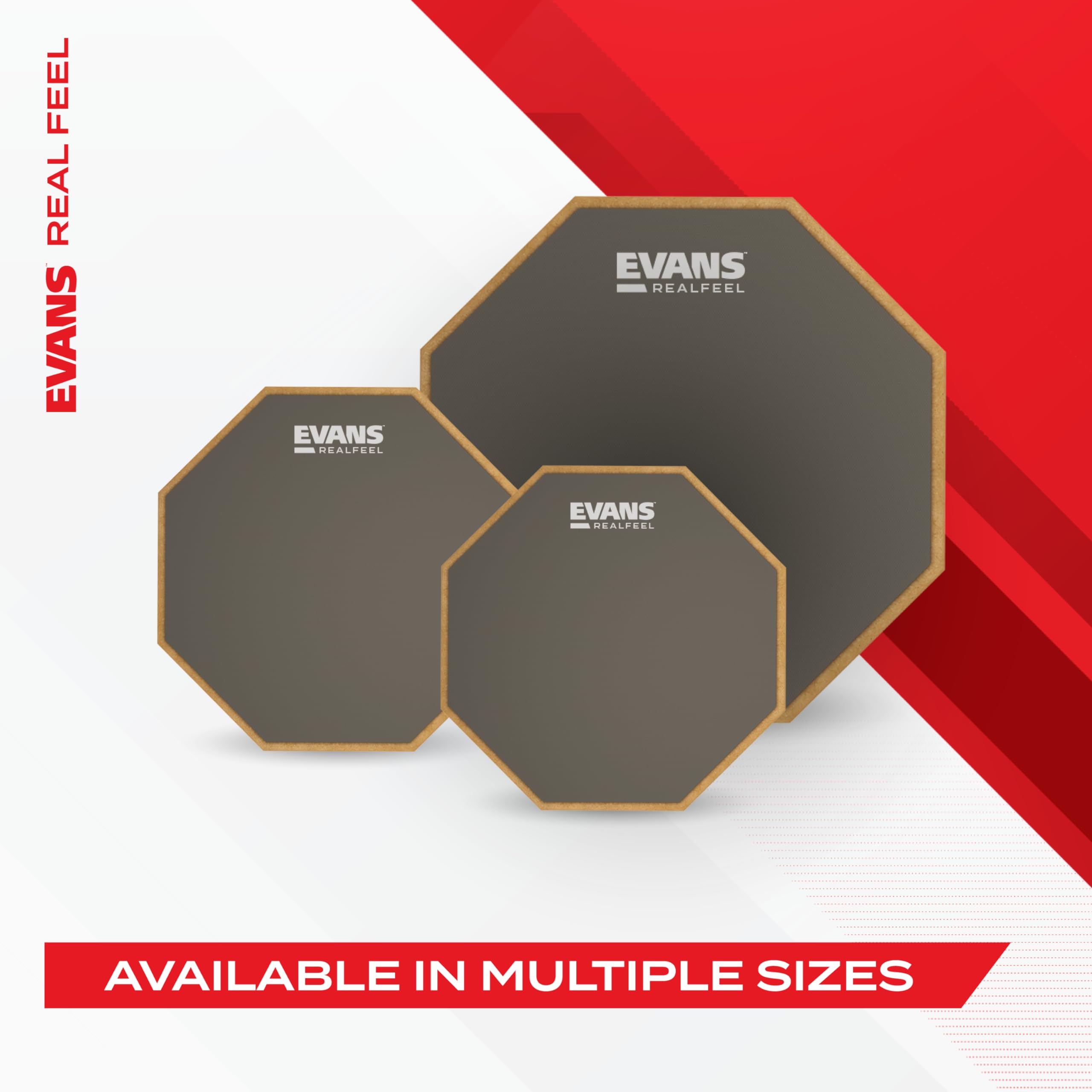 Evans RealFeel - Drum Practice Pad - Drum Pad - Drummer Practice Pad - Gum Rubber & Neoprene, 2 Sided, 12 Inch