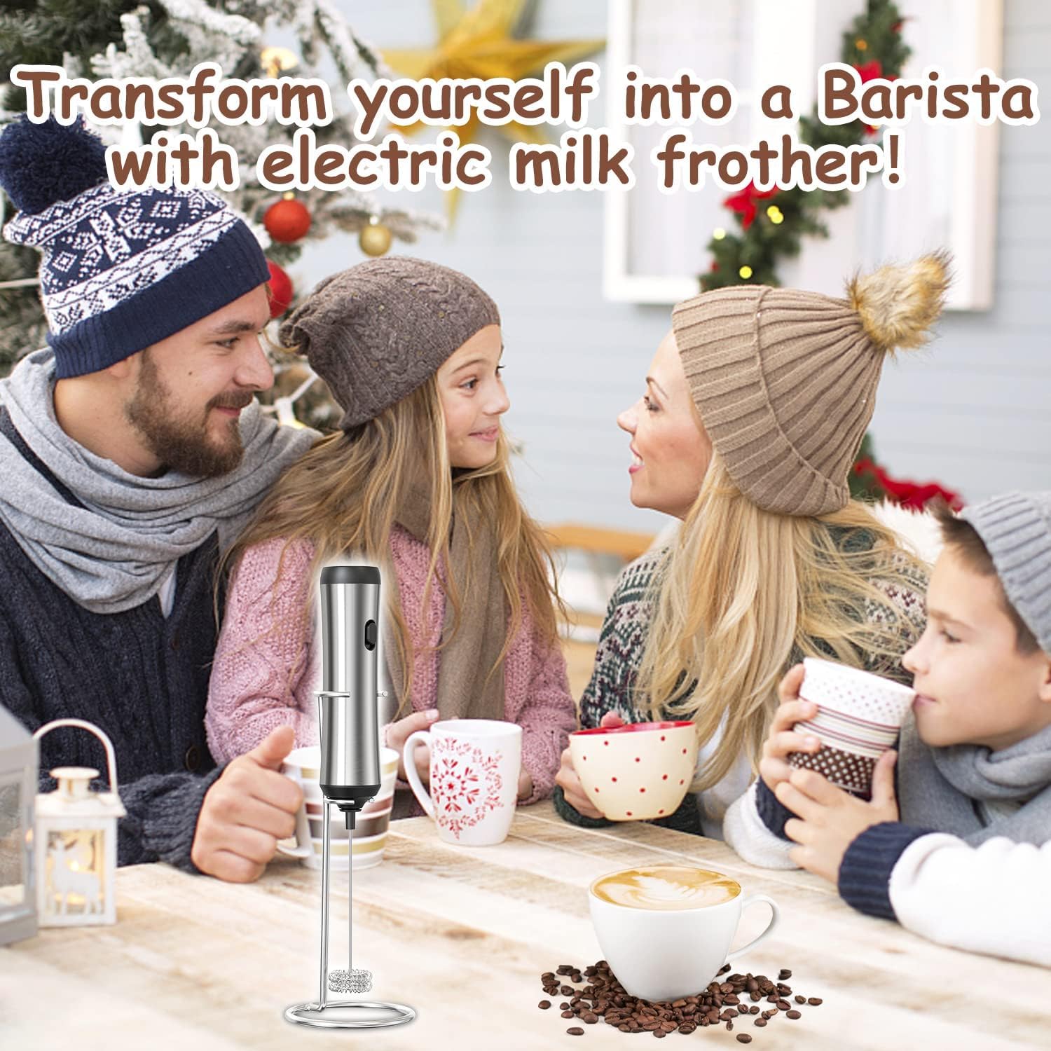 Rechargeable Milk Frother,Milk Frother Handheld,Coffee Mixer with Stand,Detachable StainlessSteel Whisk,forLattes,Cappuccino,Matcha,Etc.