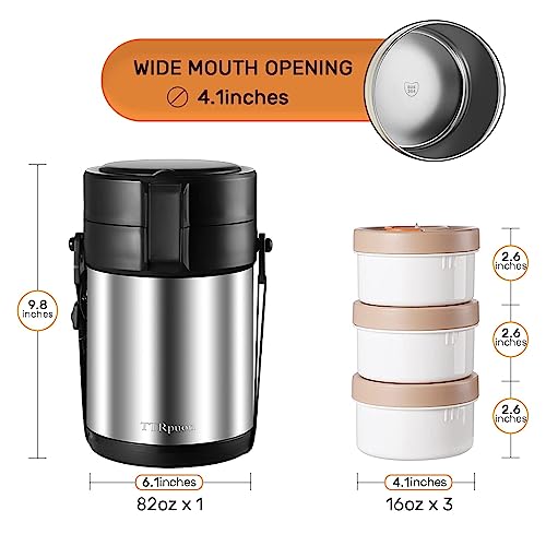 TTrpuon 82oz Thermos For Hot Food container 8 Hours, 3 Tier Wide Mouth Insulated Food Container, luncheaze lunch box for Work Office Outdoors Picnic (Stainless steel)