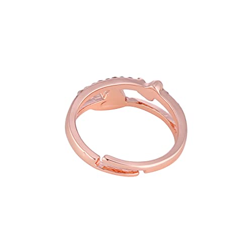 Guoshang Women Double Layered Heart Shape CZ Crystal Ring Rose Gold Silver 2 Colors Simulated Diamond Ring Opening Ring,Gold,1 Pc