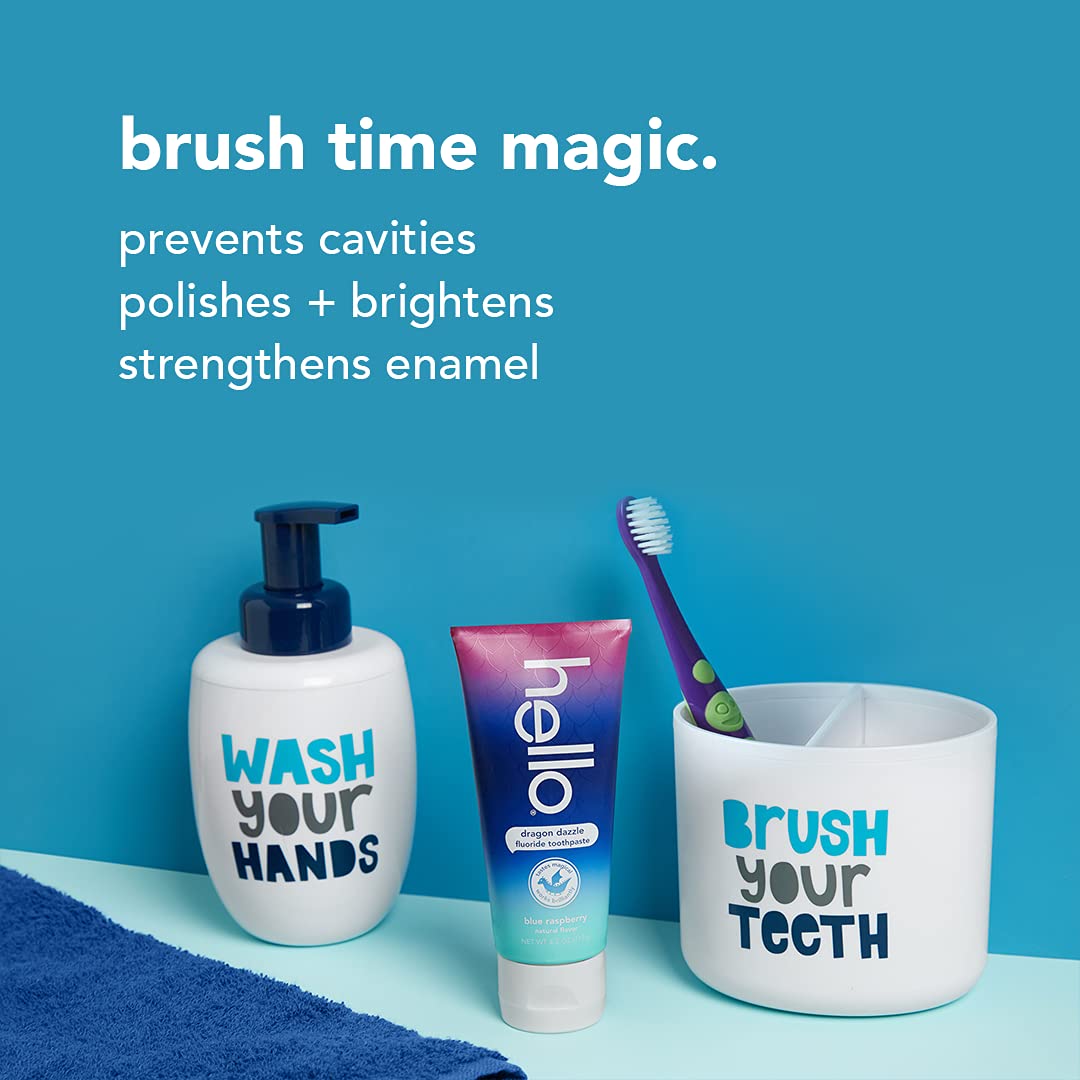 hello Dragon Dazzle Blue Raspberry Kids Toothpaste, Fluoride Toothpaste, Ages 2+, No Artificial Sweeteners, No SLS, Gluten Free, Vegan, Pack of 3, 4.2 OZ Tubes