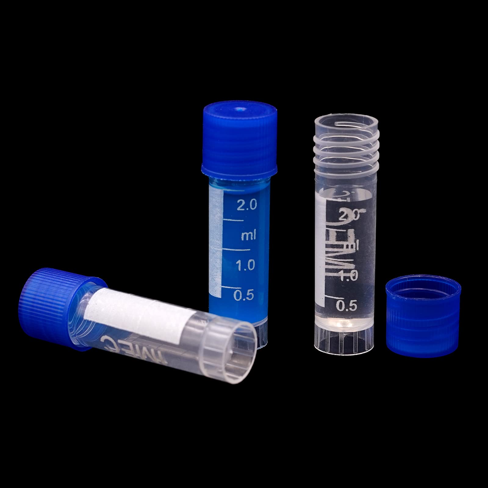 HHNIULI 2ml Graduated Plastic Vial Tube with Cap, 200 PCS Sample containers Plastic Vials Screw Cap Storage Tubes Plastic Test Tubes with Blue Screw Caps