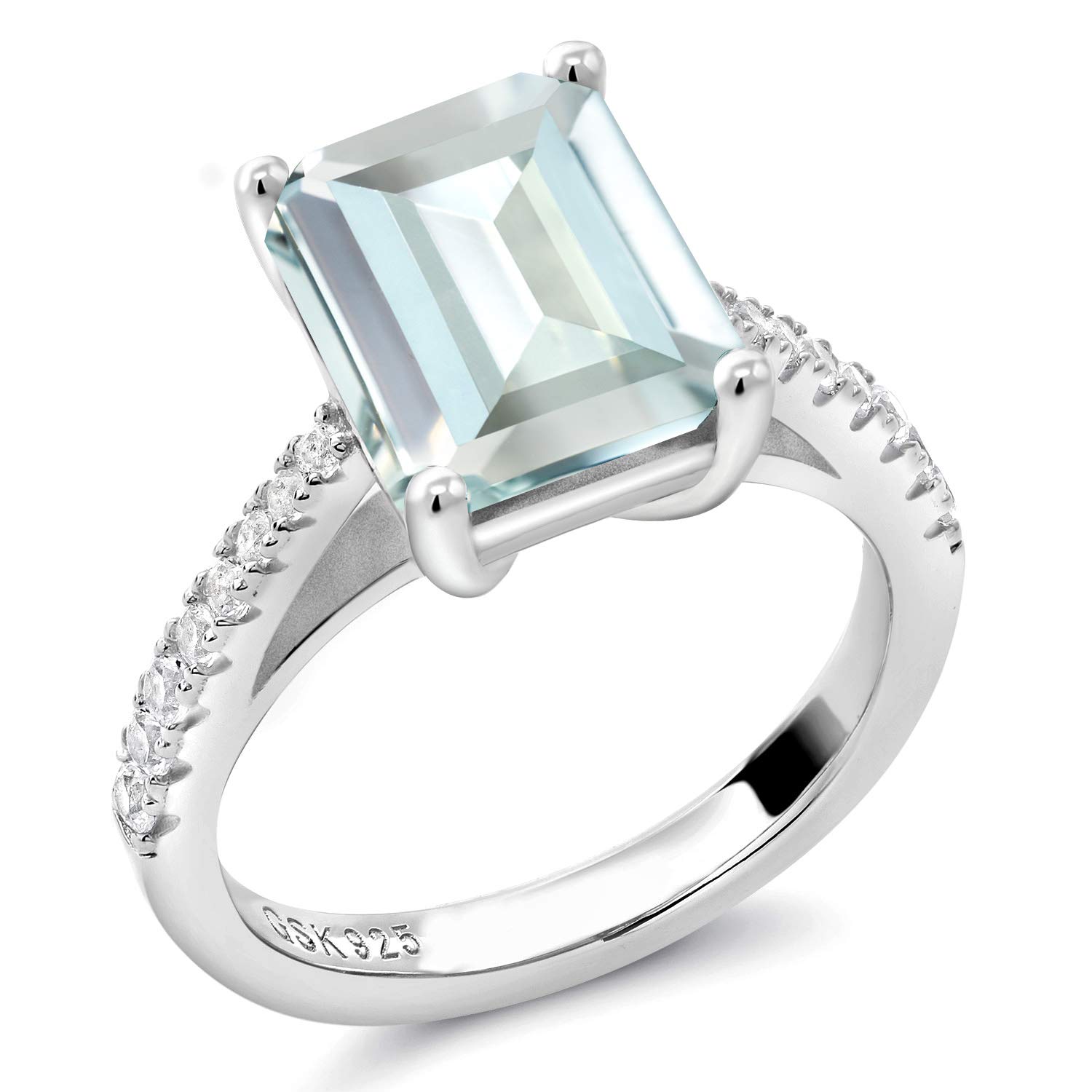 Gem Stone King 925 Sterling Silver Sky Blue Simulated Aquamarine and White Created Sapphire Women Engagement Ring (3.36 Cttw) (Size 7)