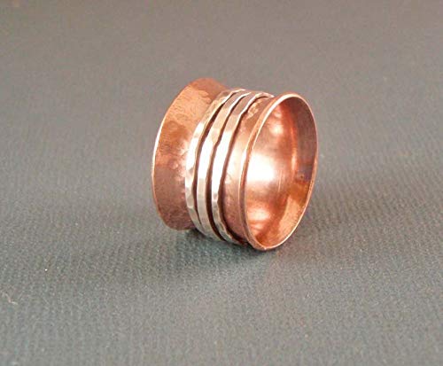 Glitter Box Exports 925 Sterling Copper & Silver Spinner Fidget ring For Women High Polish Silver Point Ring (6.50)