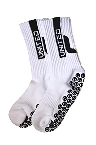 Grips United Men’s Non-Slip Athletic Socks – Best For Soccer (White – Small)