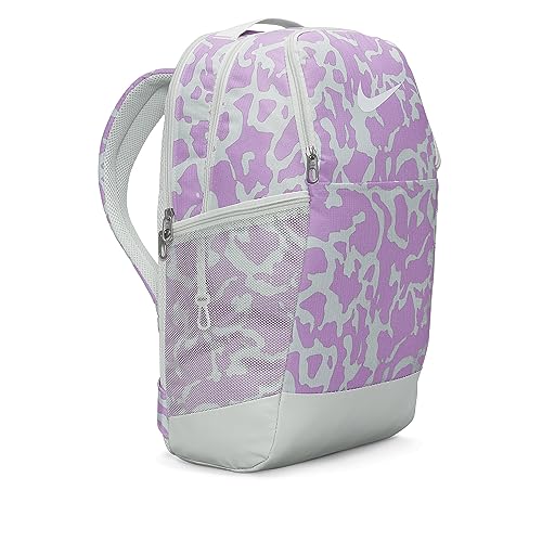 Nike Womens Brasilia Printed Backpack Light Silver/Rush Fuchsia/White