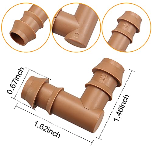 JAYEE 25 Pack Drip Irrigation Barbed Elbow Fittings (17mm) for 1/2" Drip Hose(0.600”ID) ,Sprinkler Tubing Connector for Drip System
