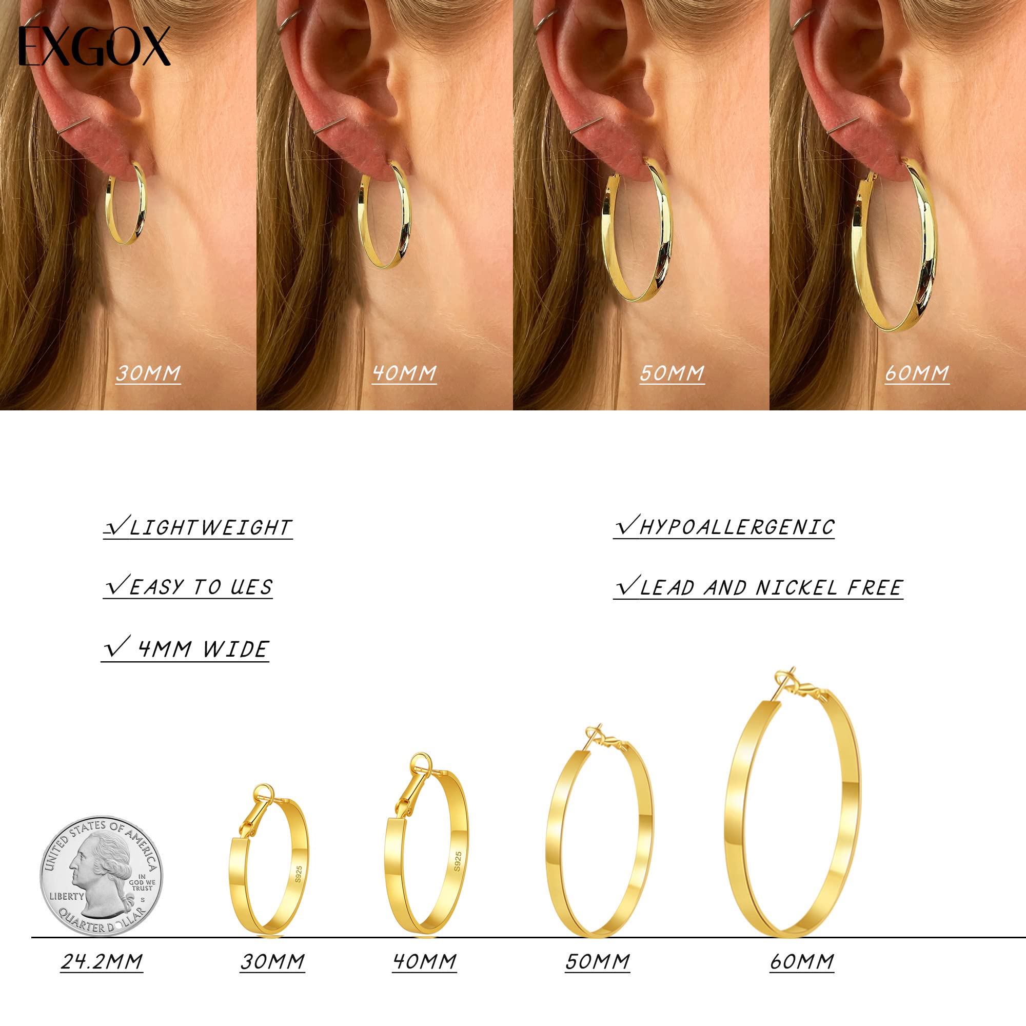 Gold Hoop Earrings Set for Women 14K Gold Plated Stud Earrings and Hoops Hypoallergenic Hoop Earrings