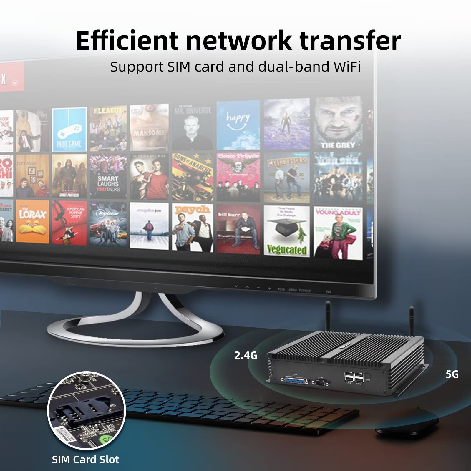 Mini Desktop Computer, Core i7-8550U, 32GB DDR4 RAM 1TB SSD, 4K@60Hz Triple Display HDMI, DP, EDP, Dual Gigabit Ethernet, 4USB2.0, 4USB3.0, 6RS232 COM, LPT port, Dual Band WiFi, Bluetooth4.2, Win11