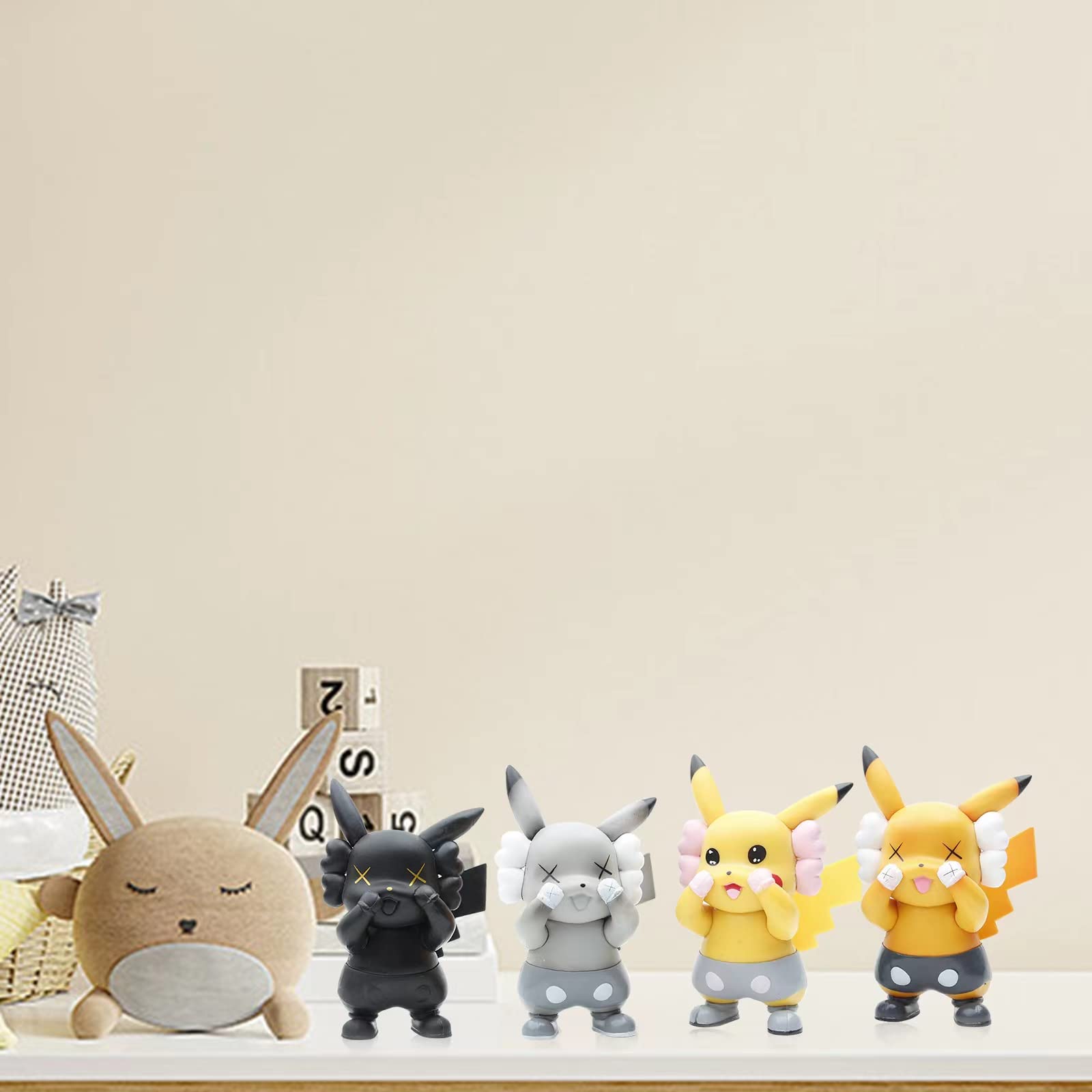 HOMAFY Pika Gloomy Bear Action Figures 4 Pack, Mini Limited Action Figures Desktop and Car Decoration Classic Cartoon Model Collectible Figure
