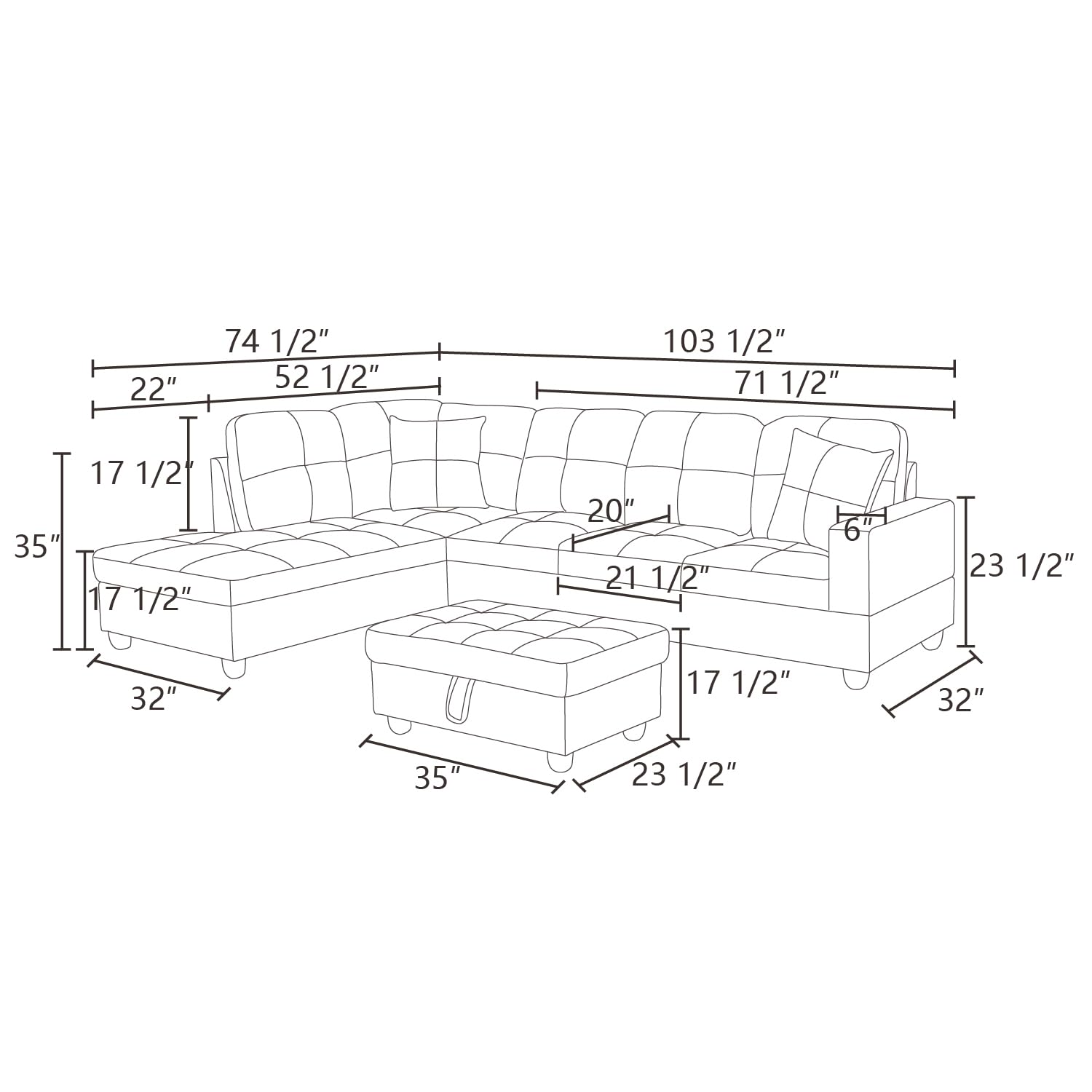 NicBex Cloud Couch Sectional Sectional Sleeper Sofa Sectional Couch with Chaise Modular Couch PU Synthetic Leaerth Good Softness Suitable for Apartment, Living Room, Bedroom, Peacock L