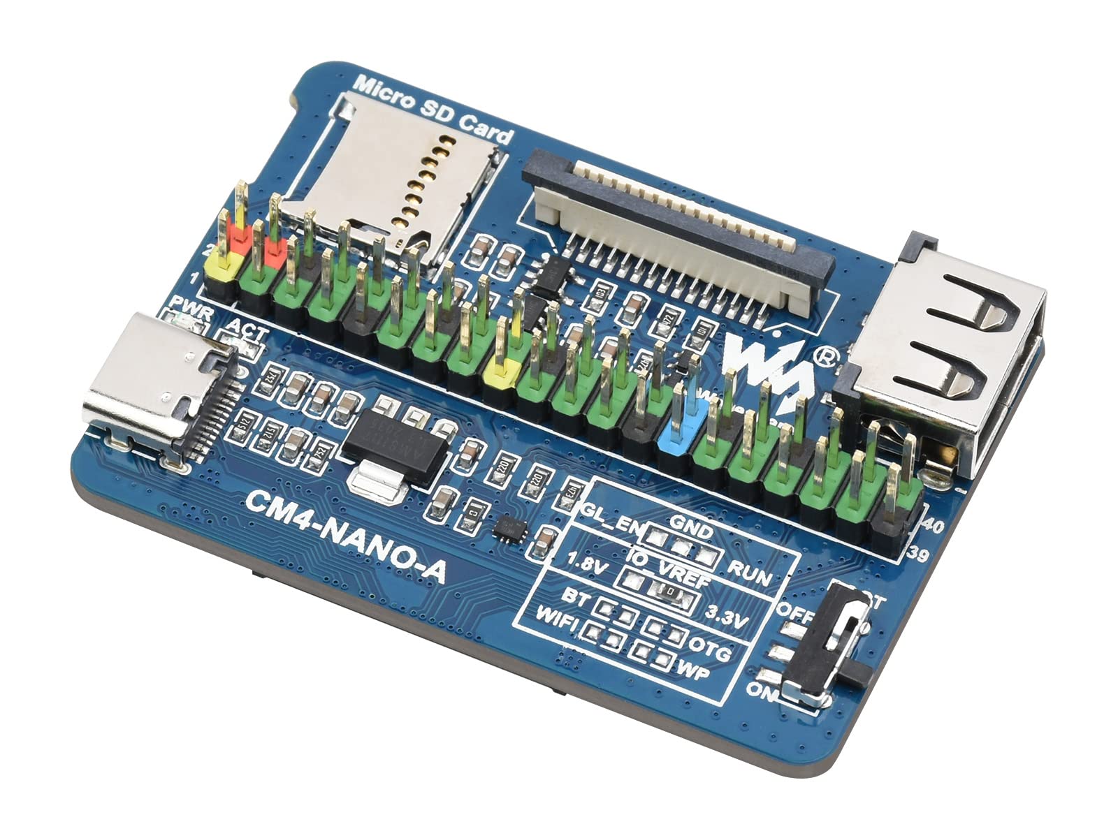 waveshare Nano Base Board (A) for Raspberry Pi Compute Module 4, Same Size as CM4, with 1× Raspberry Pi 40PIN GPIO, 1× USB 2.0 Type A, 1× MIPI CSI-2 Port, 5V/ 2.5A USB Type C Power Supply Interface