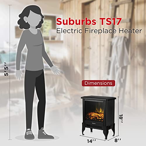 TURBRO Suburbs TS17 Compact Electric Fireplace Stove, 18β Freestanding Stove Heater with Realistic Flame - CSA Certified - Overheating Safety Protection - for Small Spaces - 1400W