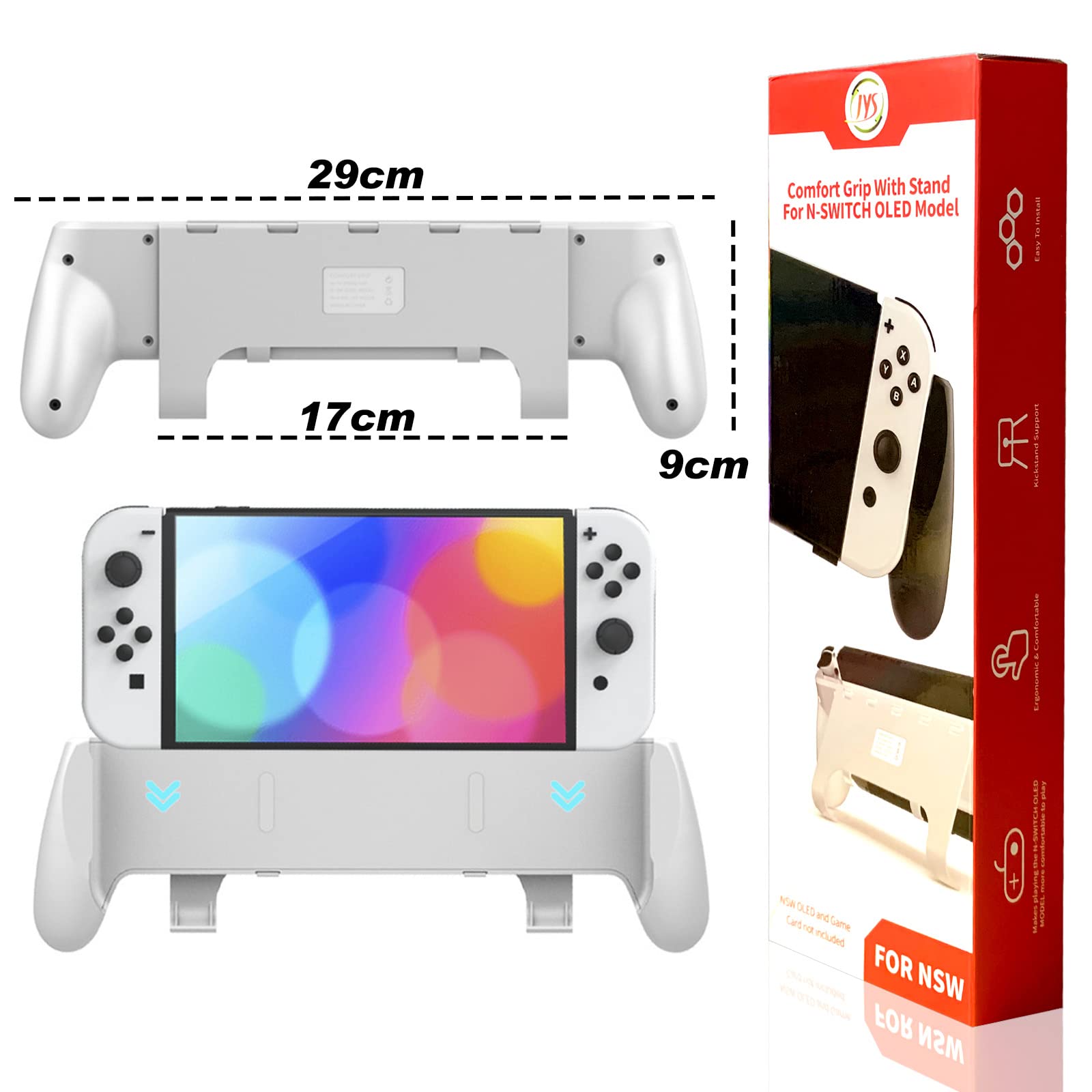 Grip Case for Switch OLED 2021, Adjustable Switch OLED Hand Grips Stand for Switch OLED with 3 Game Cards Slot for Switch Gamer, Protective Shockproof Stretchable Grip Stand Accessories [White]