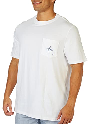 Guy Harvey Mens Fish Chest Pocket Short SleeveT-Shirt Medium White