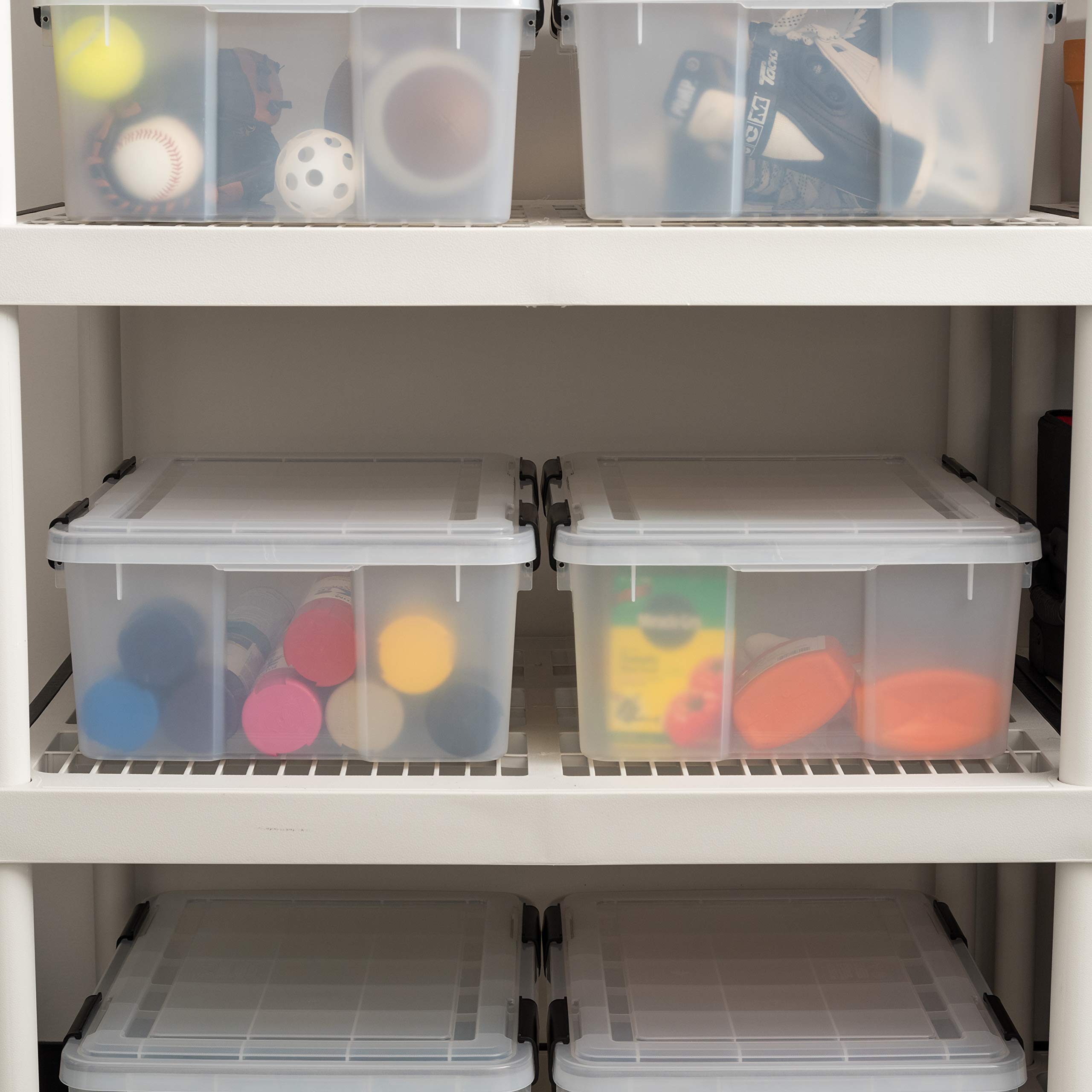 IRIS USA 30.6 Quart WEATHERPRO Plastic Storage Box, 6 Pack & Plastic Storage Container Bin with Secure Lid and Latching Buckles, 6 pack - Clear