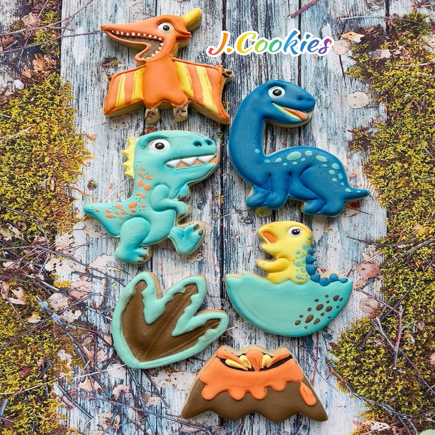 LILIAO Cute Dinosaur Cookie Cutter Set - 3 Piece - T-rex, Brontosaurus and Dinosaur Foot Biscuit Fondant Cutters - Stainless Steel
