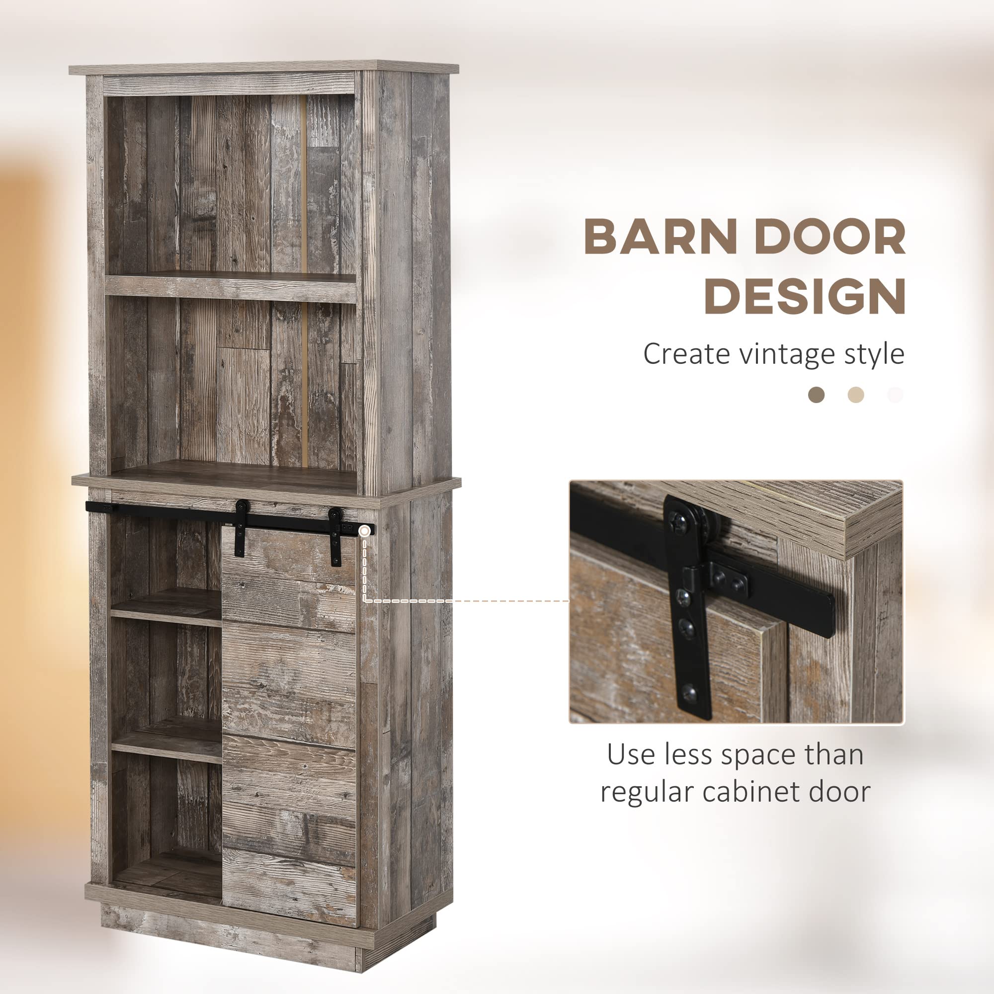 HOMCOM Freestanding Rustic Kitchen Buffet with Hutch, Pantry Storage Cabinet with Sliding Barn Door, Adjustable Shelf, Vintage Wood