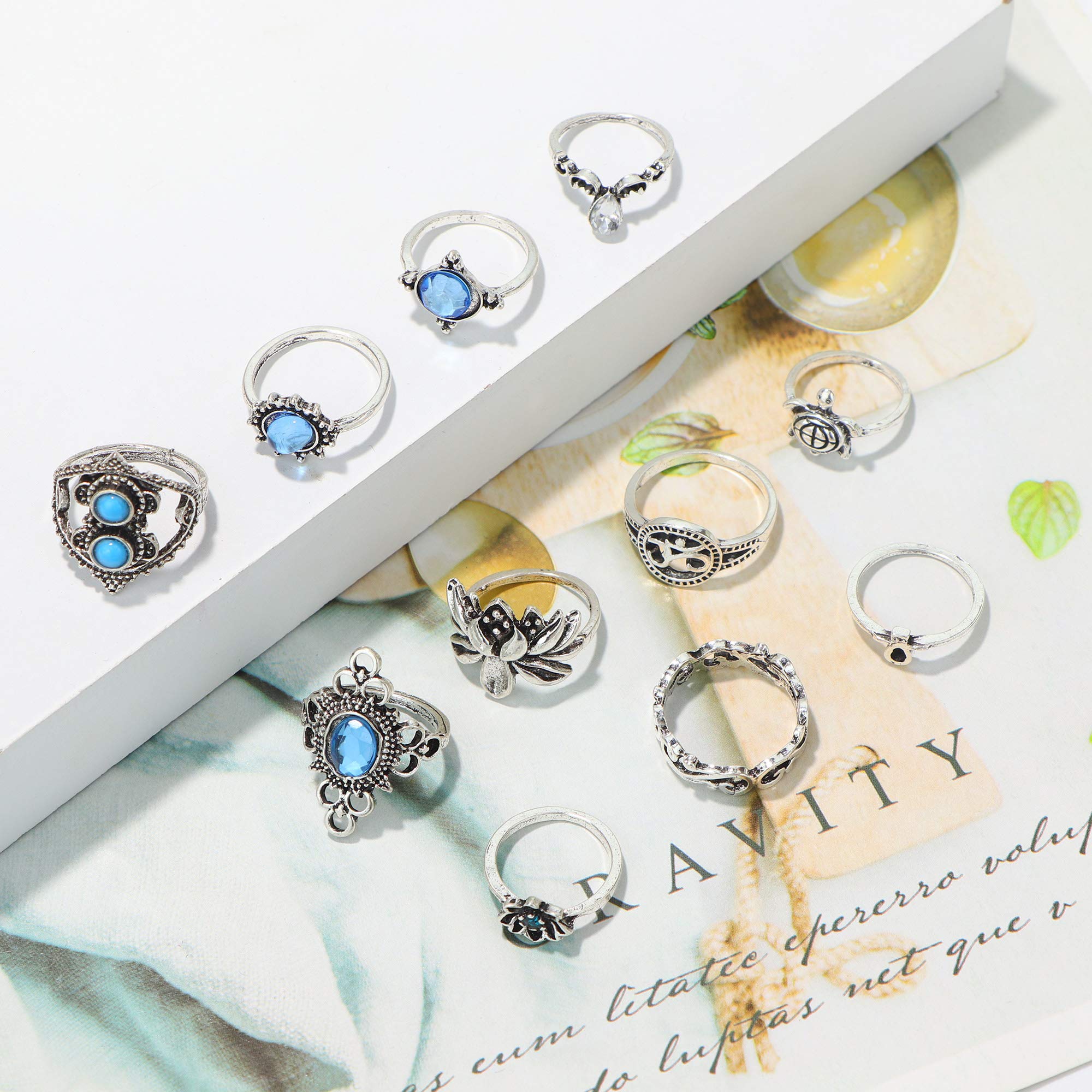FIBO STEEL 72 Pcs Vintage Knuckle Butterfly Rings for Women Stackable Midi Finger Ring Set