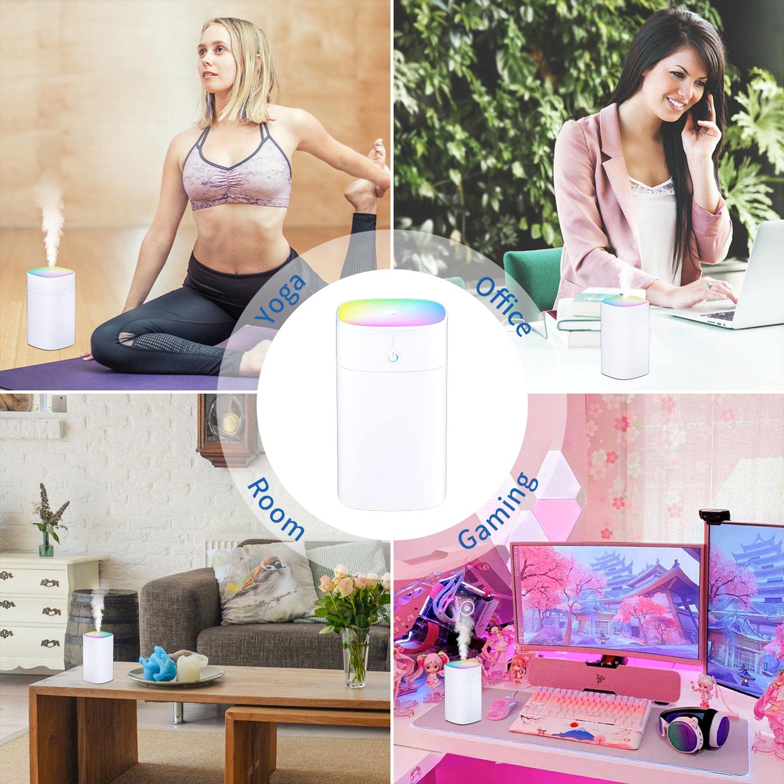 mini humidifier for bedroom Colorful Cool Mist Humidifier 350ML Personal Desktop Humidifiers with Night Light Jelison Auto Shut-Off, 2 Mist Modes,Super Quiet, for Home,Office, Yoga,White