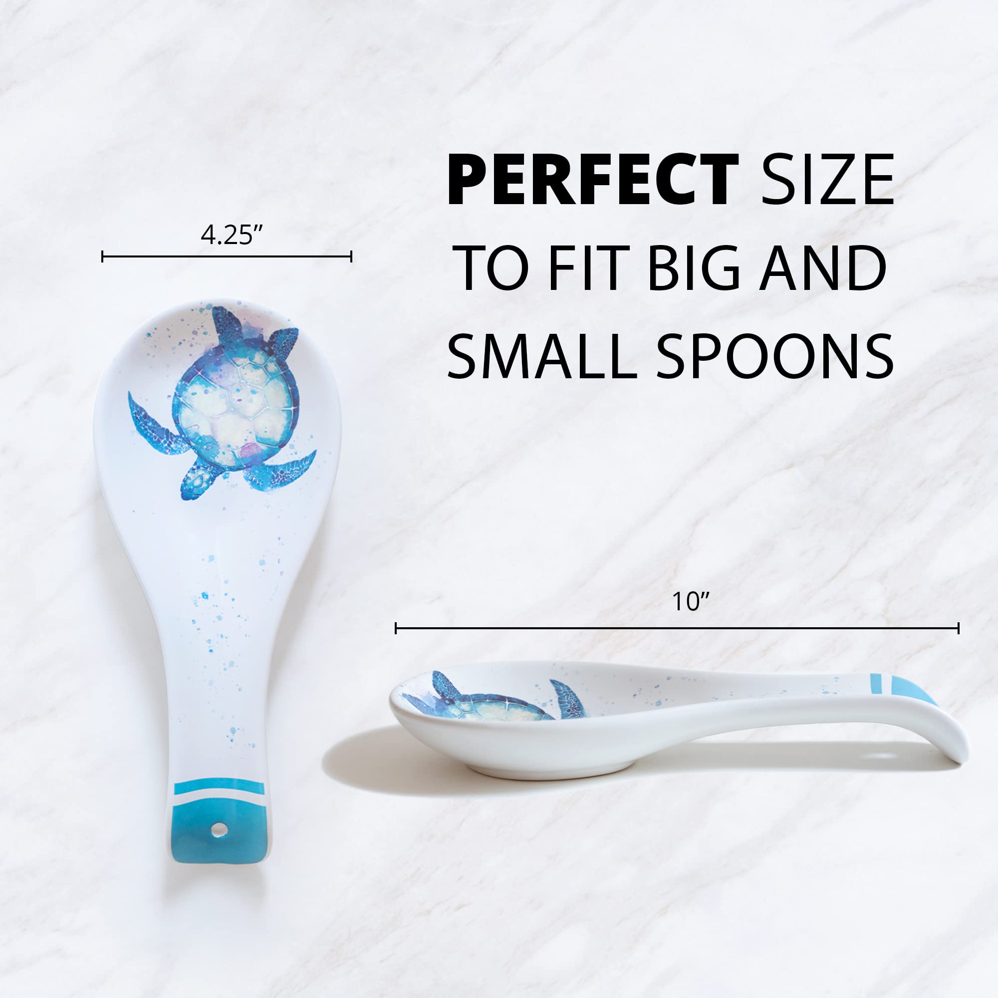 Large Spoon Holder - Sea Turtle Spoon Rest - Nautical, Ocean Beach Decor - Utensil Holder/Ceramic Spoon Holder for Kitchen - Great Kitchen Gift for Men, Women, Friends, or Birthdays