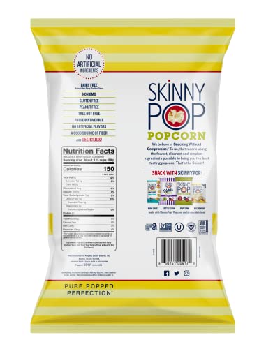 SkinnyPop White Cheddar Popcorn, Skinny Pop, Healthy Popcorn Snacks, Halloween Snacks for Kids, Gluten Free, 4.4oz Grocery Sized Bag