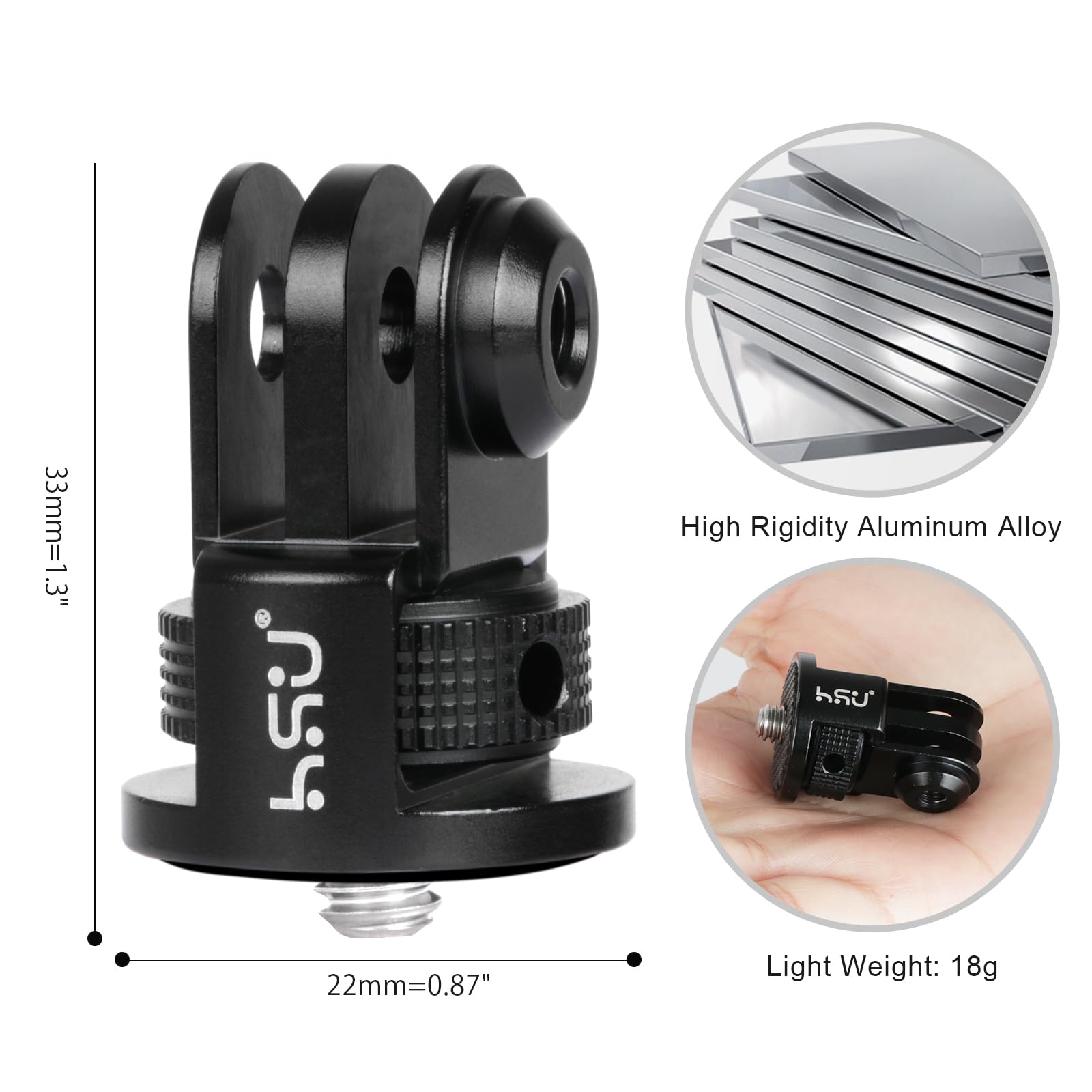 HSU Aluminum Camera Tripod Mount Adapter, 1/4" 20 Camera Mount for GoPro Hero 12/11/10/9/8/7 Insta360 X3/X2/X/RS/R and Other Cameras (Black)