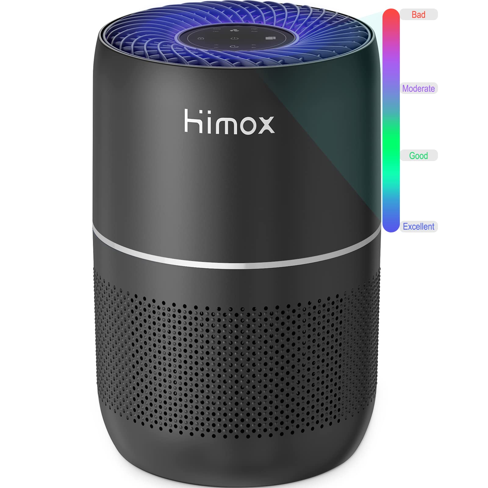 HIMOX Air Purifiers for Home Large Room Up to 1,086 Sq Ft with PM2.5 Air Quality Sensor Fragrance Sponge H13 True HEPA Filter Auto Mode 22 dB Bedroom Air Purifier for Pets Smoke Dust Pollen, H08 Black