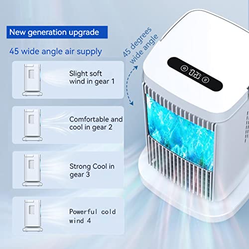 Portable Air Conditioner,Semiconductor Mini Air Conditioner 85W,With Water Stripe Aurora Night Light Personal Air Conditioner,Small AC Fan 4-Speed Silent for Desk,Home,Bedroom,Room,Office,Travel-White