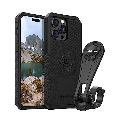 Rokform - iPhone 14 Pro Max Rugged Case + Motorcycle Handlebar Phone Mount (Black)