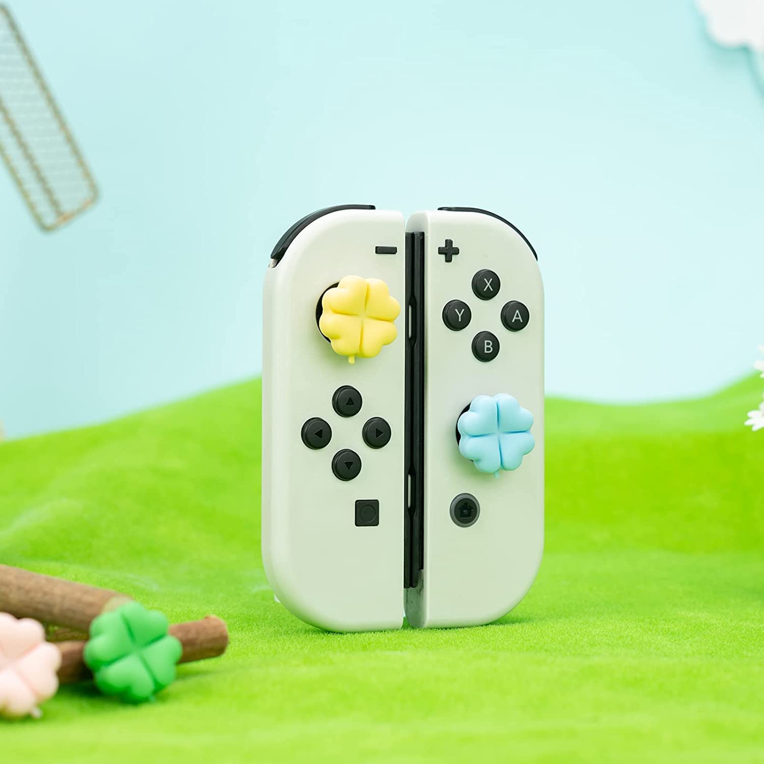 GeekShare Cute Silicone Joycon Thumb Grip Caps, Joystick Cover Compatible with Nintendo Switch/OLED/Switch Lite,4PCS - Lucky Clover