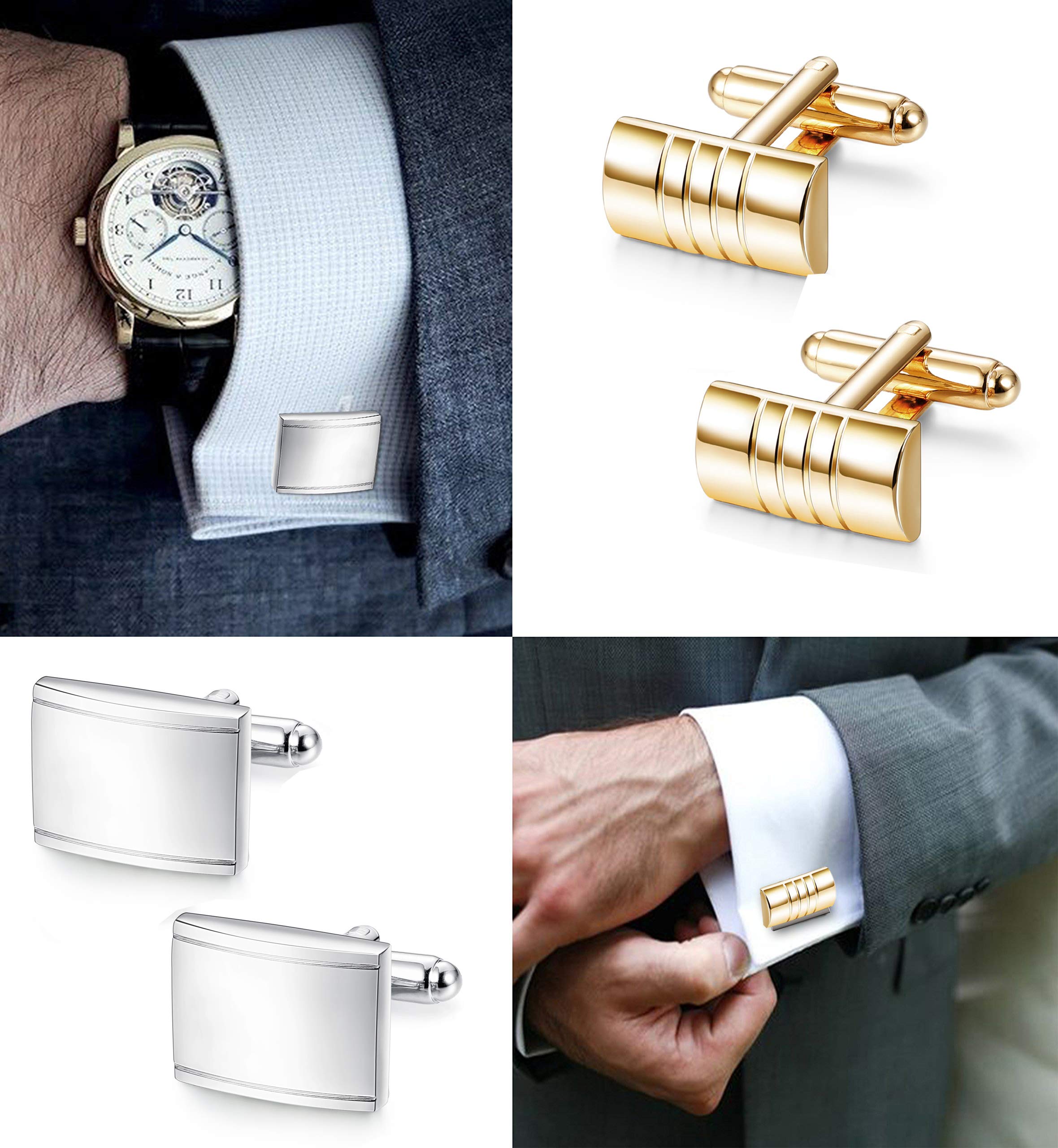 FIBO STEEL Mens Cufflink and Tie Clip Set for Men Business Wedding Birthday with Black Box